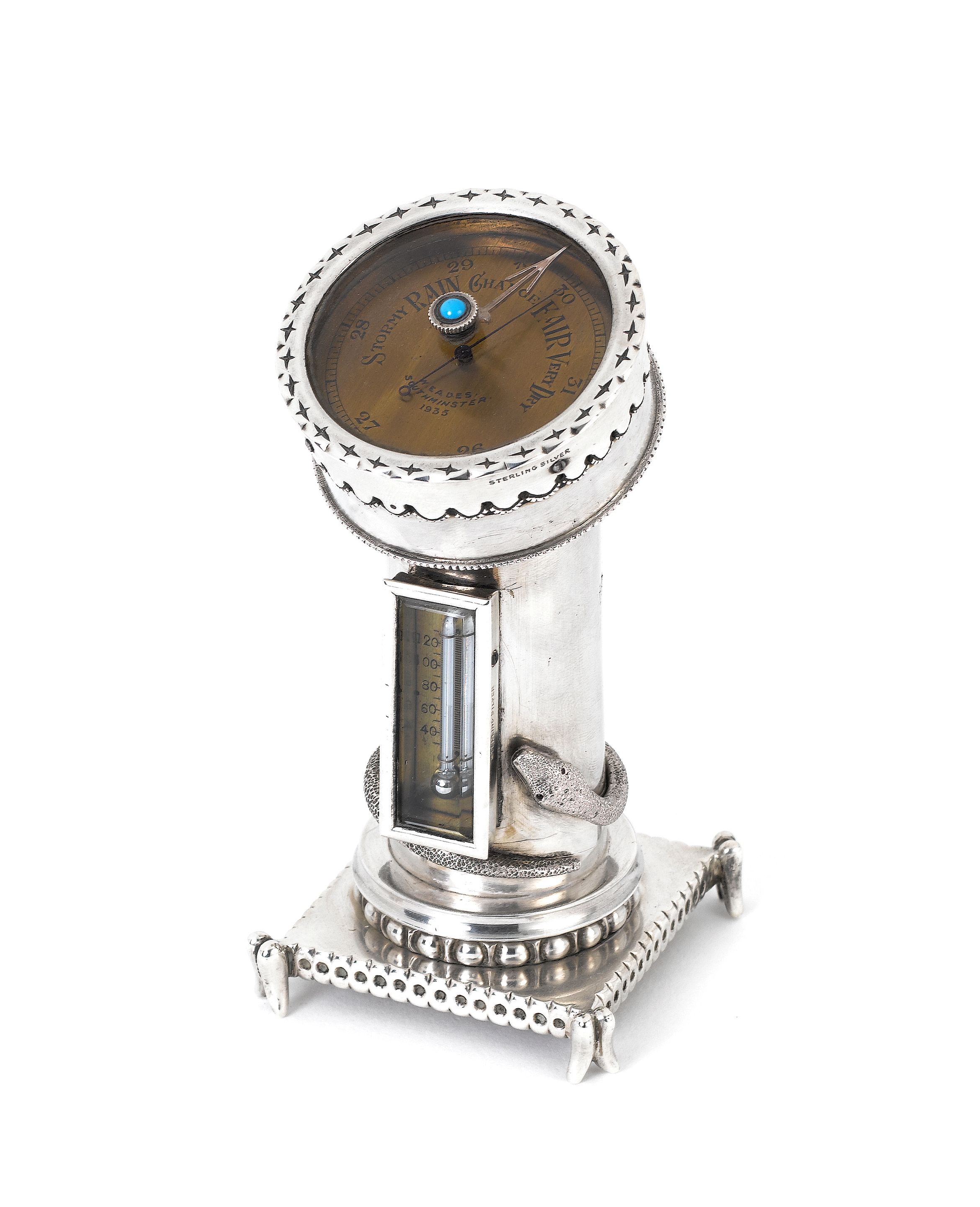 Bonhams : A silver combined desk barometer and thermometer, stamped ...