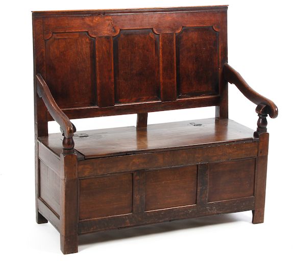Bonhams : An oak box settle Converted from a George III open settle
