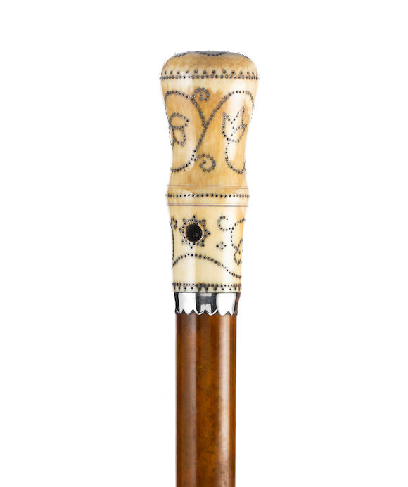 Bonhams An 18th Century Piqué Ivory And Silver Mounted Walking Cane