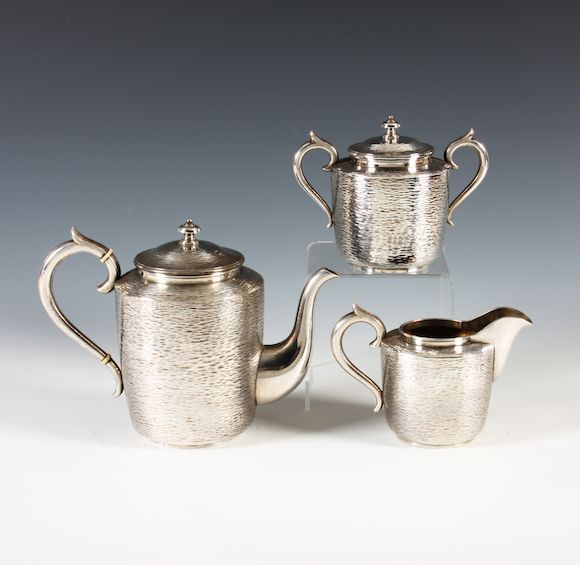 Bonhams : A 20th century Japanese metalware three piece silver tea set ...