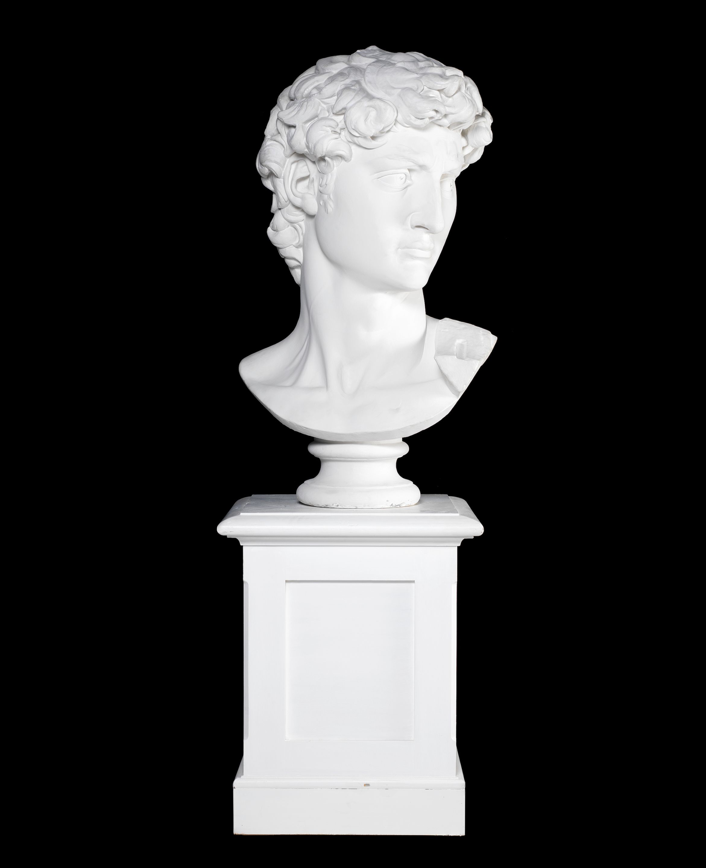 Bonhams : A monumental white plaster bust of David after Michelangelo