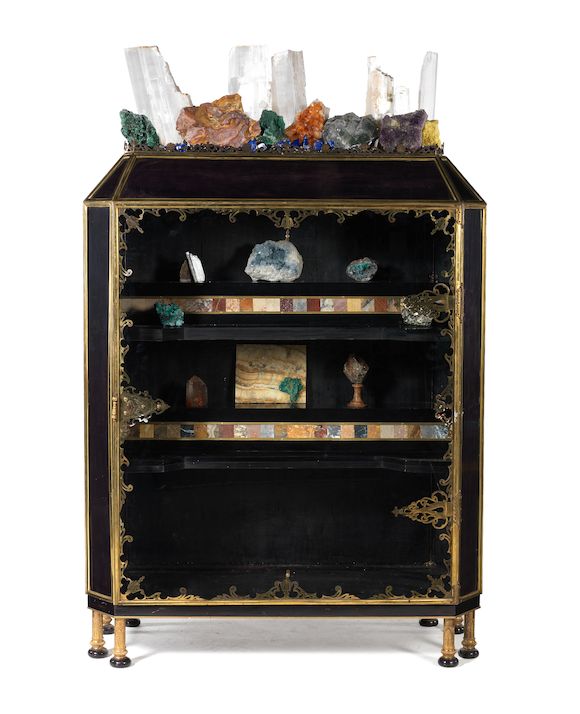 Bonhams : A brass and gilt-mounted ebonised specimen marble and mineral ...