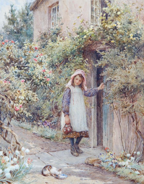 Bonhams : Harold Joseph Swanwick (British, 1866-1929) The cottage door
