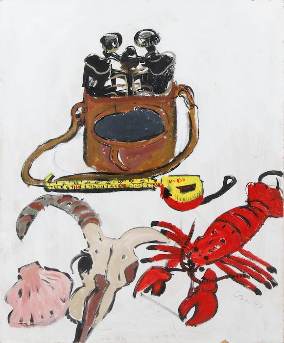 Bonhams : Elizabeth Cope (Irish, born 1952) Binoculars and lobster
