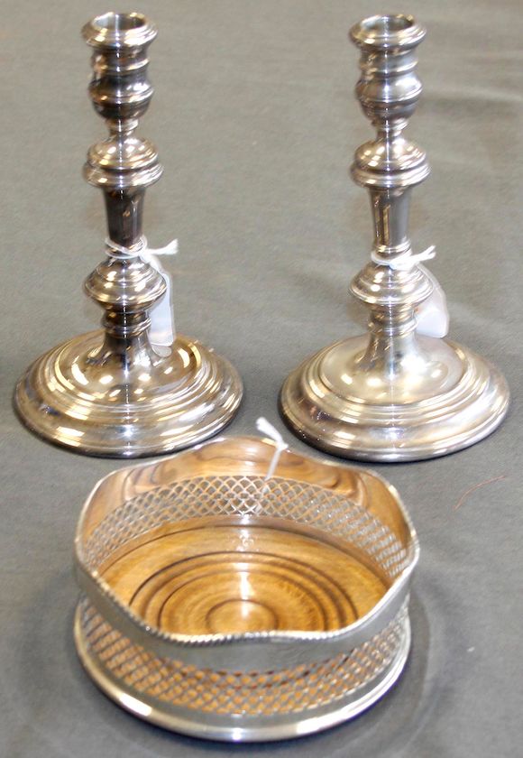 Bonhams : A pair of knopped candlesticks on circular bases, (3)