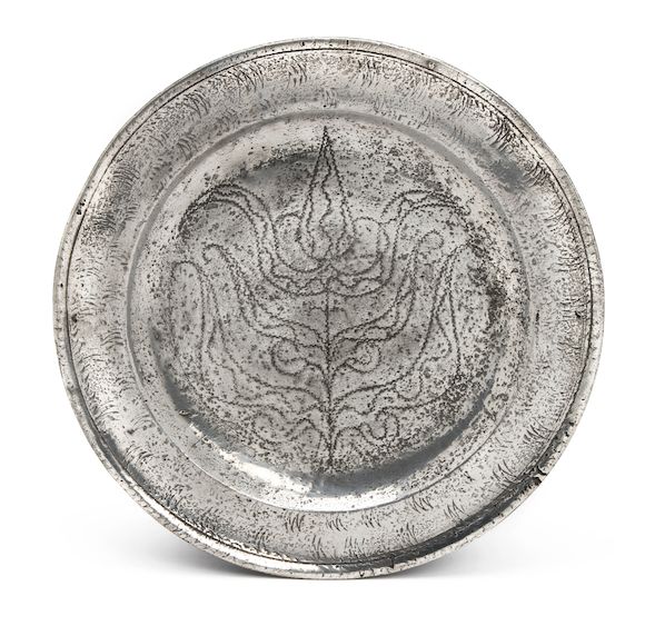 Bonhams : An early 18th century wriggle-work plate, circa 1720