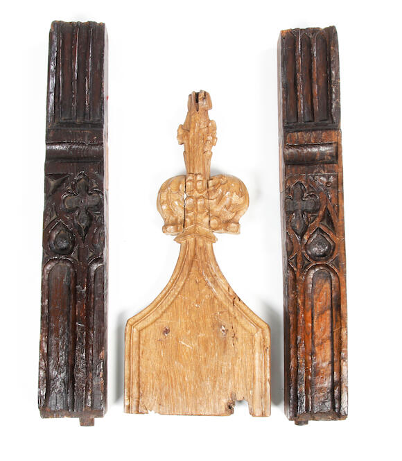 Bonhams : A late 15th/early 16th Century carved oak pew end fragment Probably East Anglia