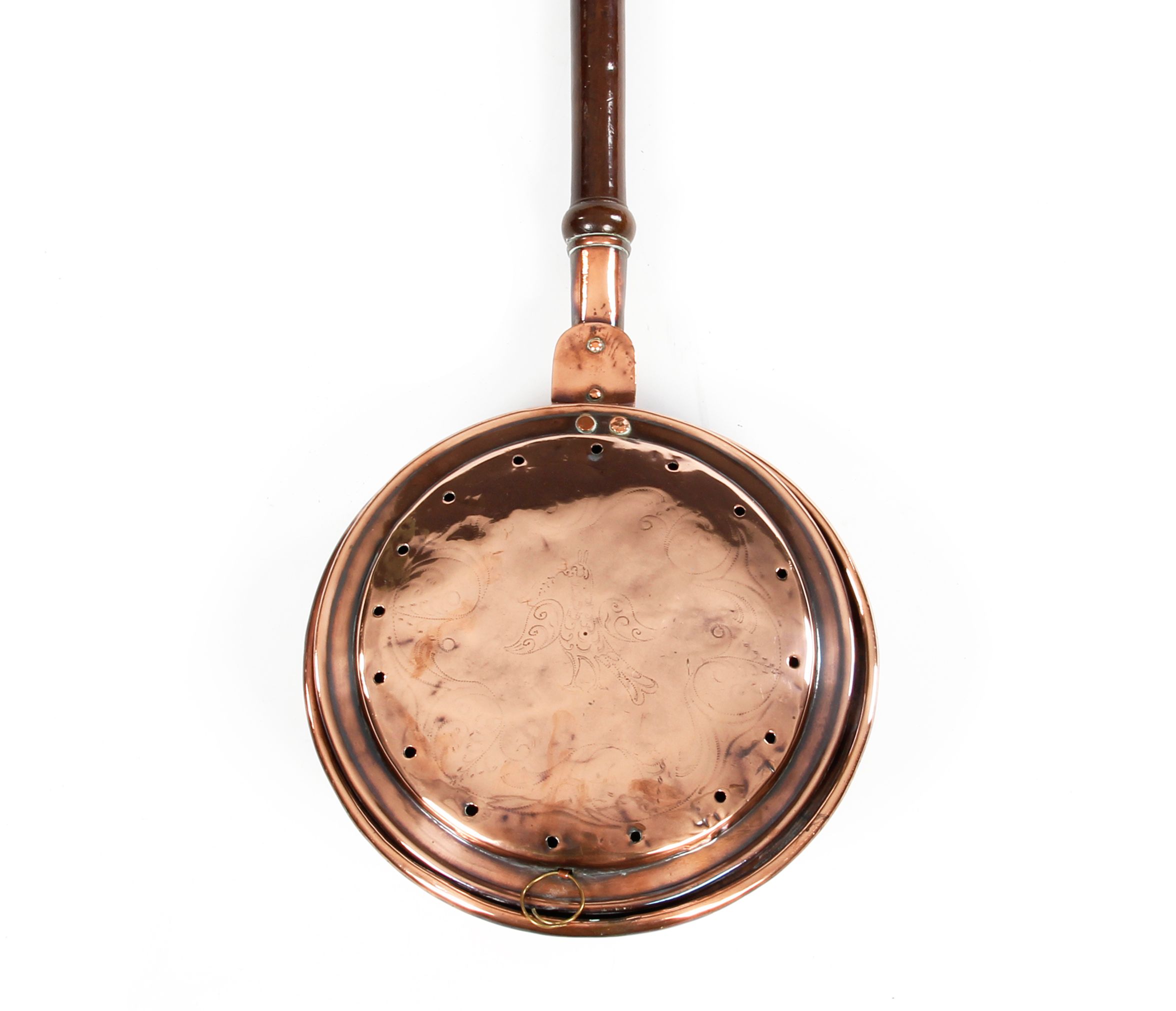 Bonhams : A 19th Century copper and fruitwood warming pan, Dutch