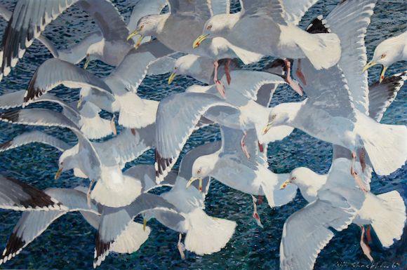 Bonhams : Keith Hope Shackleton (British, born 1923) 'Gulls over a shoal'
