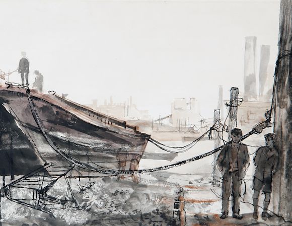 Bonhams : John Minton (British, 1917-1957) The Thames at Chelsea ...