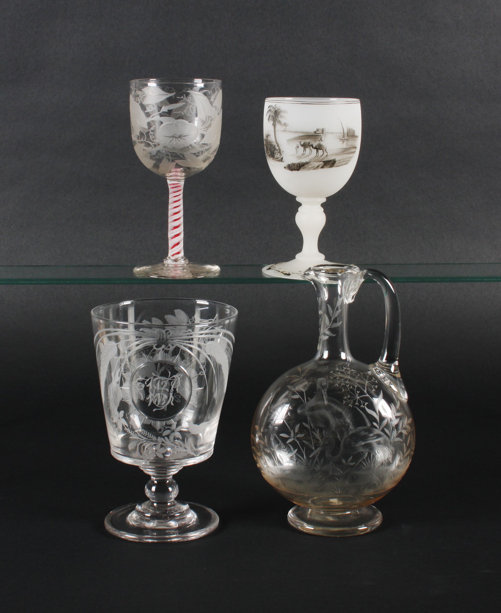Bonhams : A Richardson's vitrified opaque glass goblet, an engraved ...