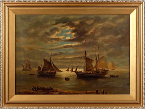 Bonhams : Christopher Mark Maskell (1846-1933) Fishing boats by moonlight