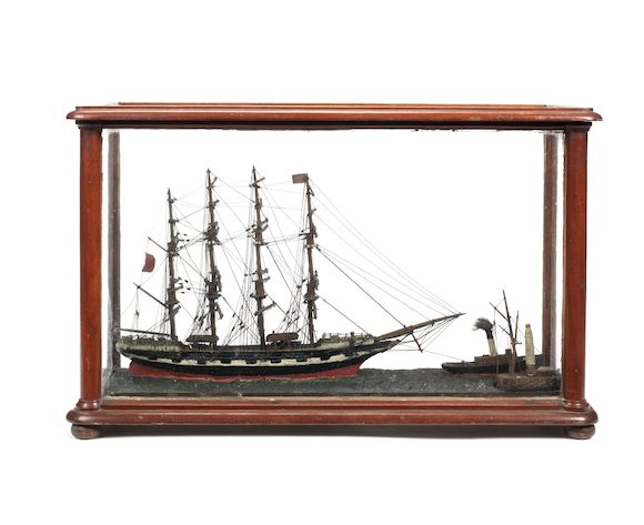 Bonhams : A 19th century sailor made diorama waterline model, 21.6x14x7 ...