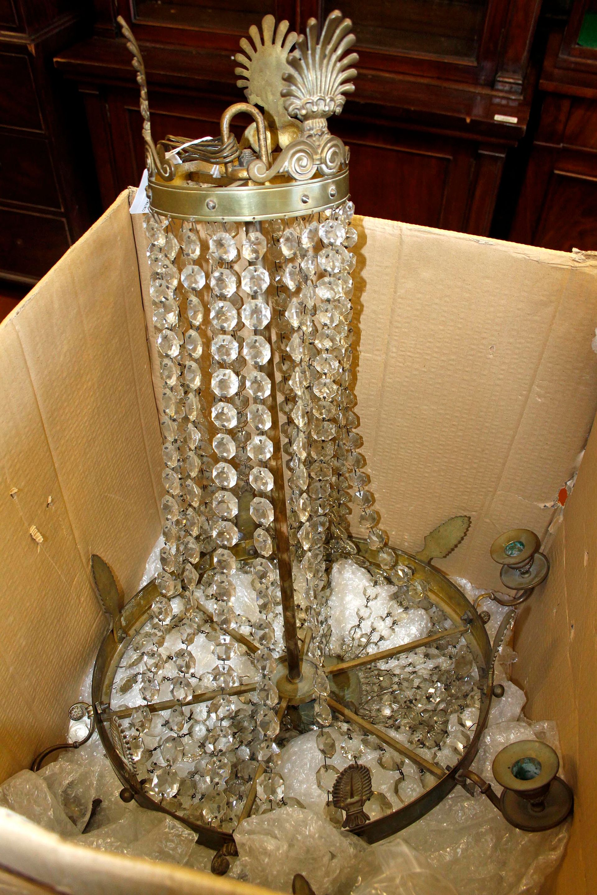 Bonhams : A French brass six branch chanderlier,