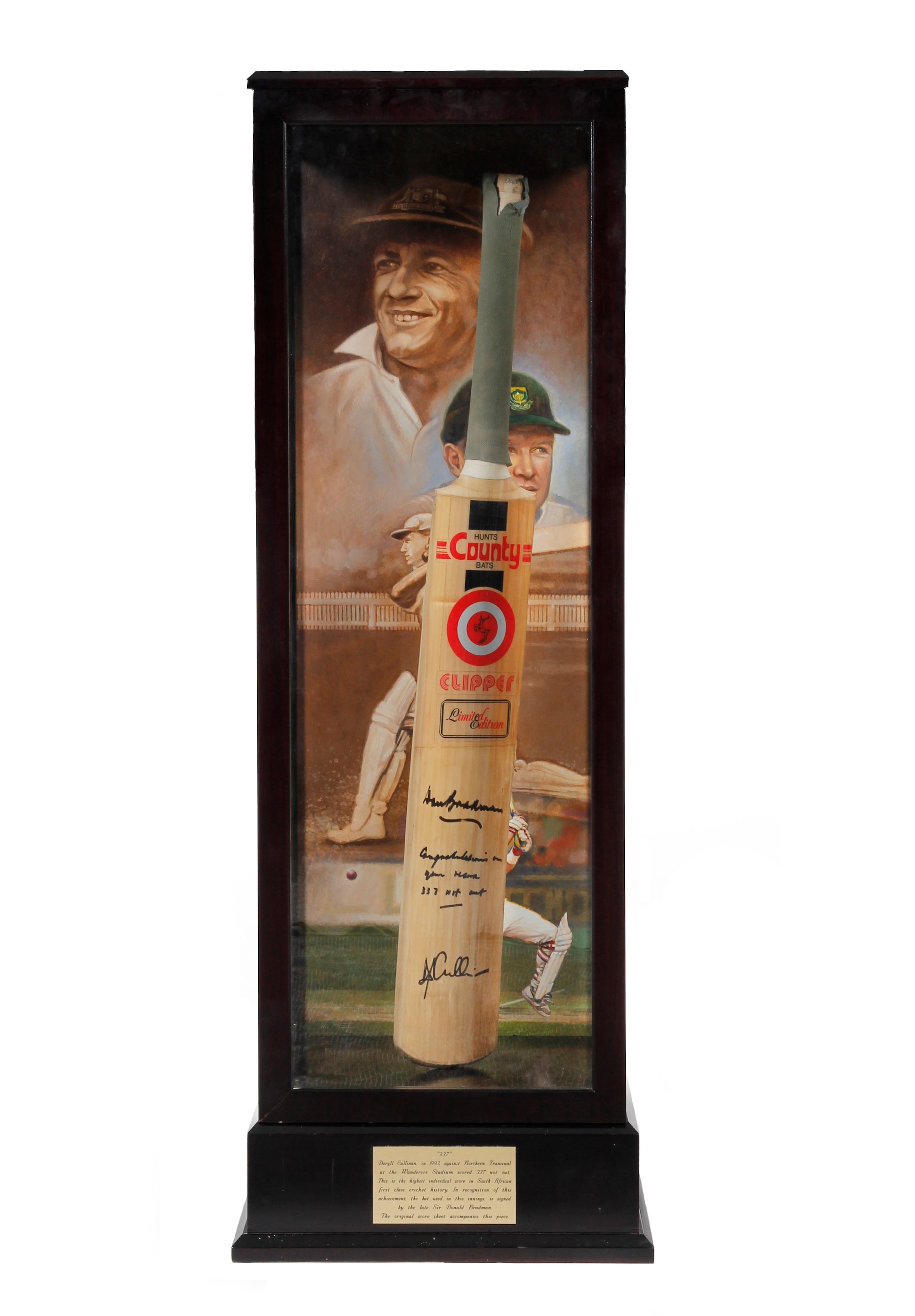 Bonhams : Daryll Cullinan 337 not out cricket bat presentation