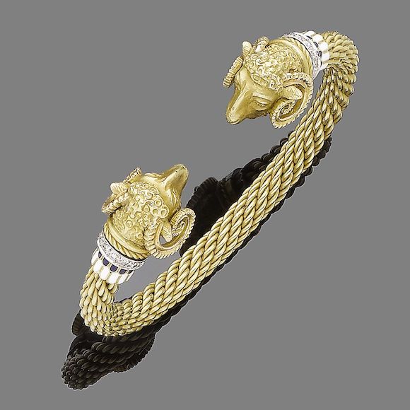 Bonhams : An enamel and diamond-set torque collar necklace and matching ...