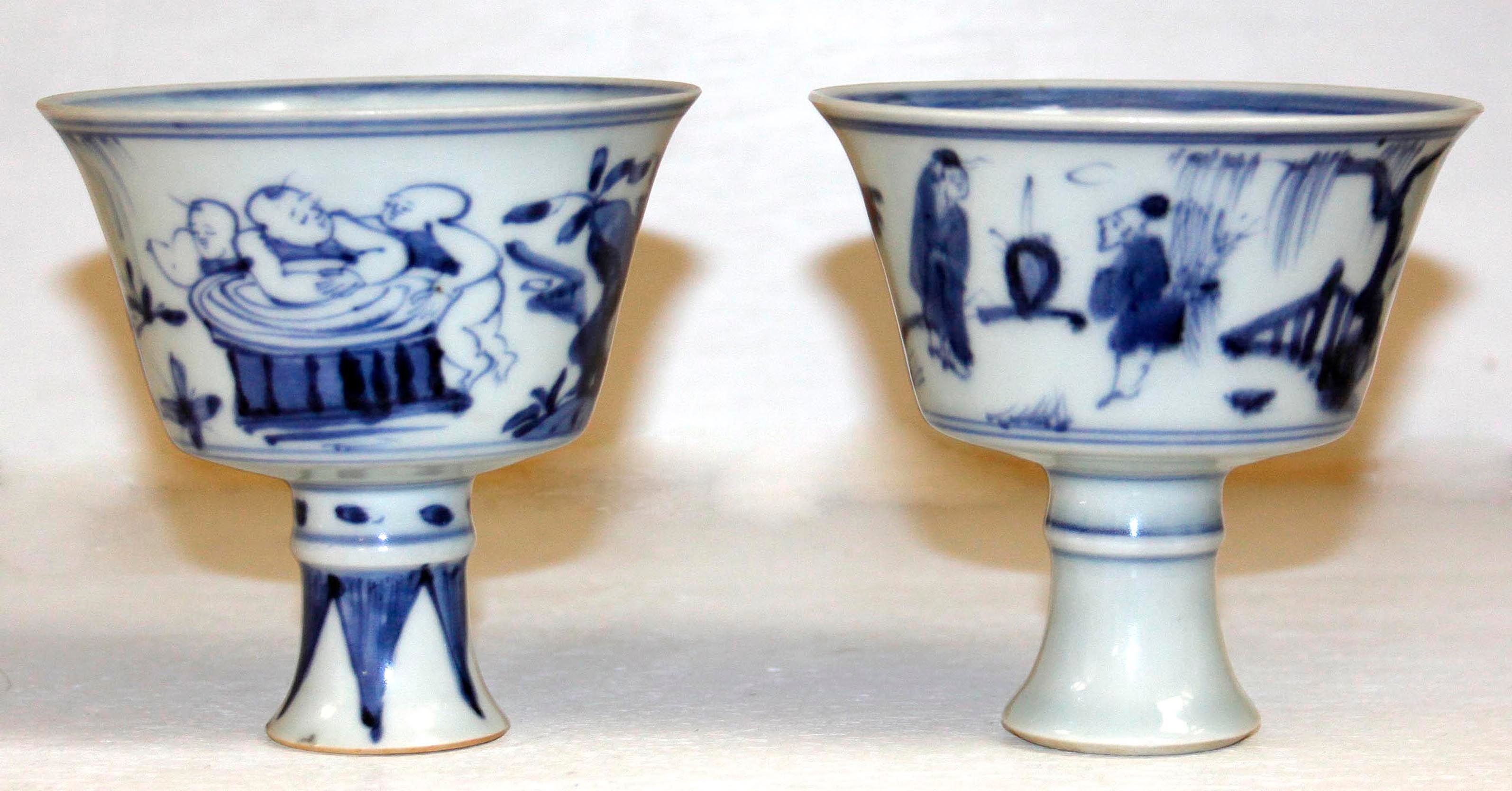 Bonhams : Two Chinese blue and white stem cups