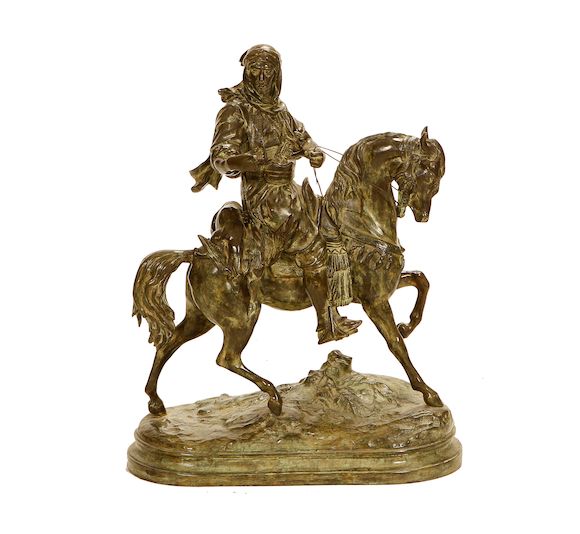 Bonhams : A large bronze model of an Arab hunter on horsebacklate 20th ...