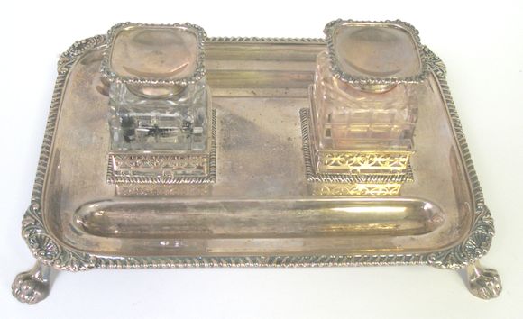 Bonhams : An Edwardian silver two-bottle inkstand, by Holland ...