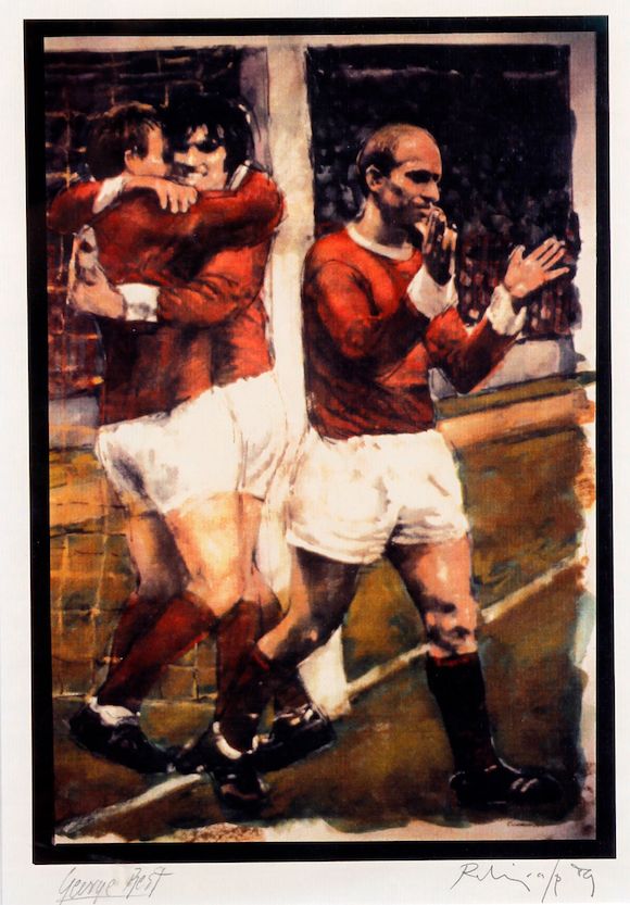 Bonhams : George Best print by Harold Riley, hand signed
