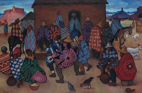 Bonhams : Francois Krige (South African, 1913-1994) Lesotho village scene