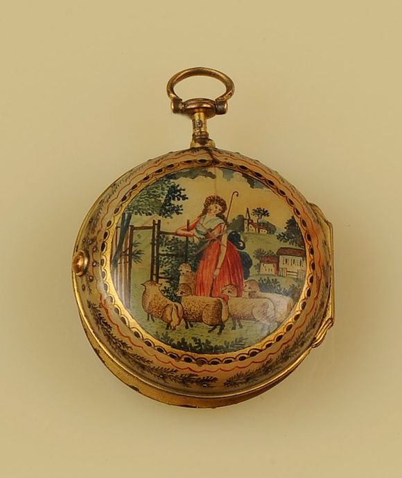 Bonhams : Sarah Hinton, London, 1797: A painted pair-cased pocket watch