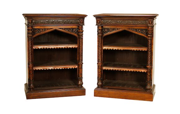 Bonhams : A pair of early 20th century walnut dwarf open bookcases in ...
