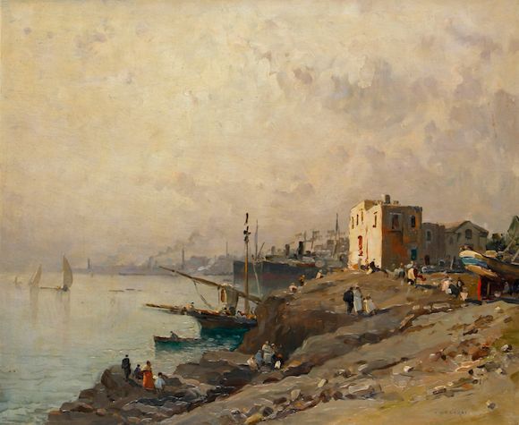 Bonhams : Nicolo de Corsi (Italian, 1882-1956) Italian harbour scene