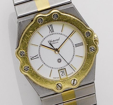 Bonhams : Chopard. A stainless steel and gold quartz calendar bracelet ...