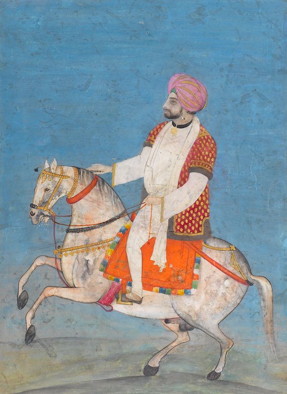 Bonhams : A nobleman riding a caparisoned horse Punjab Plains, mid-19th ...