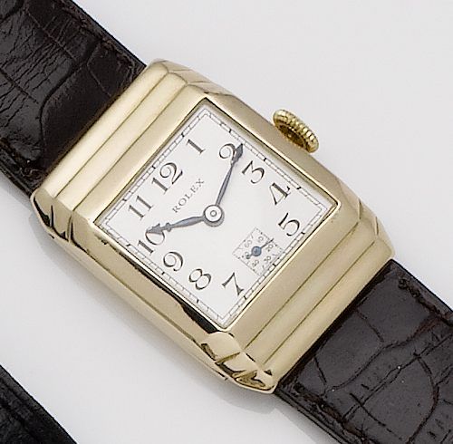 Bonhams : Rolex. A 9ct gold manual wind wristwatch with stepped ...