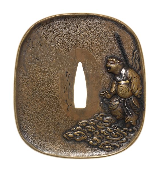 Bonhams : A brass bakumatsu tsuba Kano style, Meiji Period