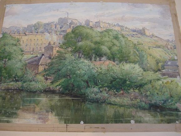 Bonhams : James H. Milner View of a mill town from a river