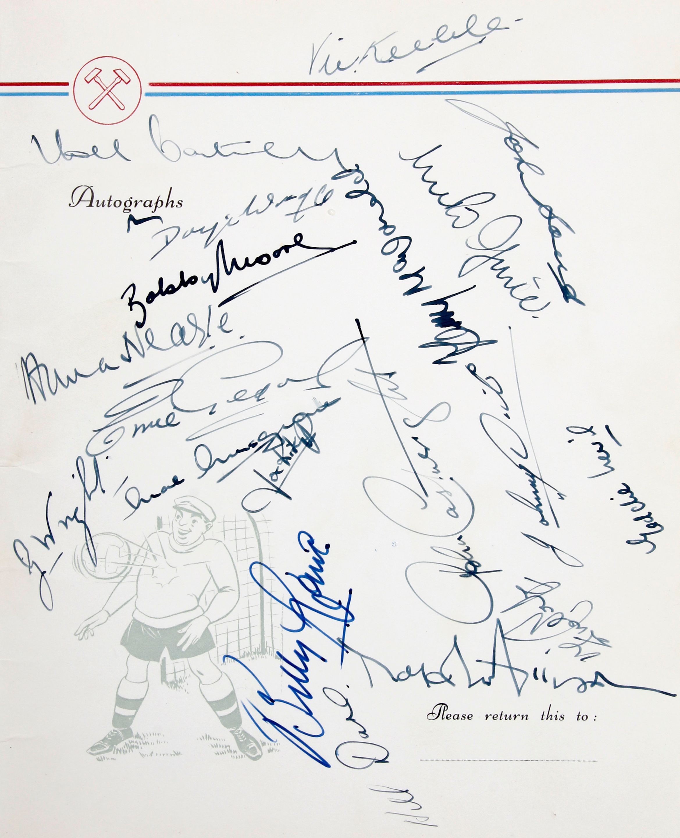 Bonhams : 1950's West Ham hand signed dinner menus including Bobby Moore