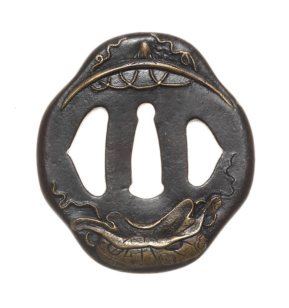 Bonhams : A small iron tsuba Shoami School, 17th/18th century