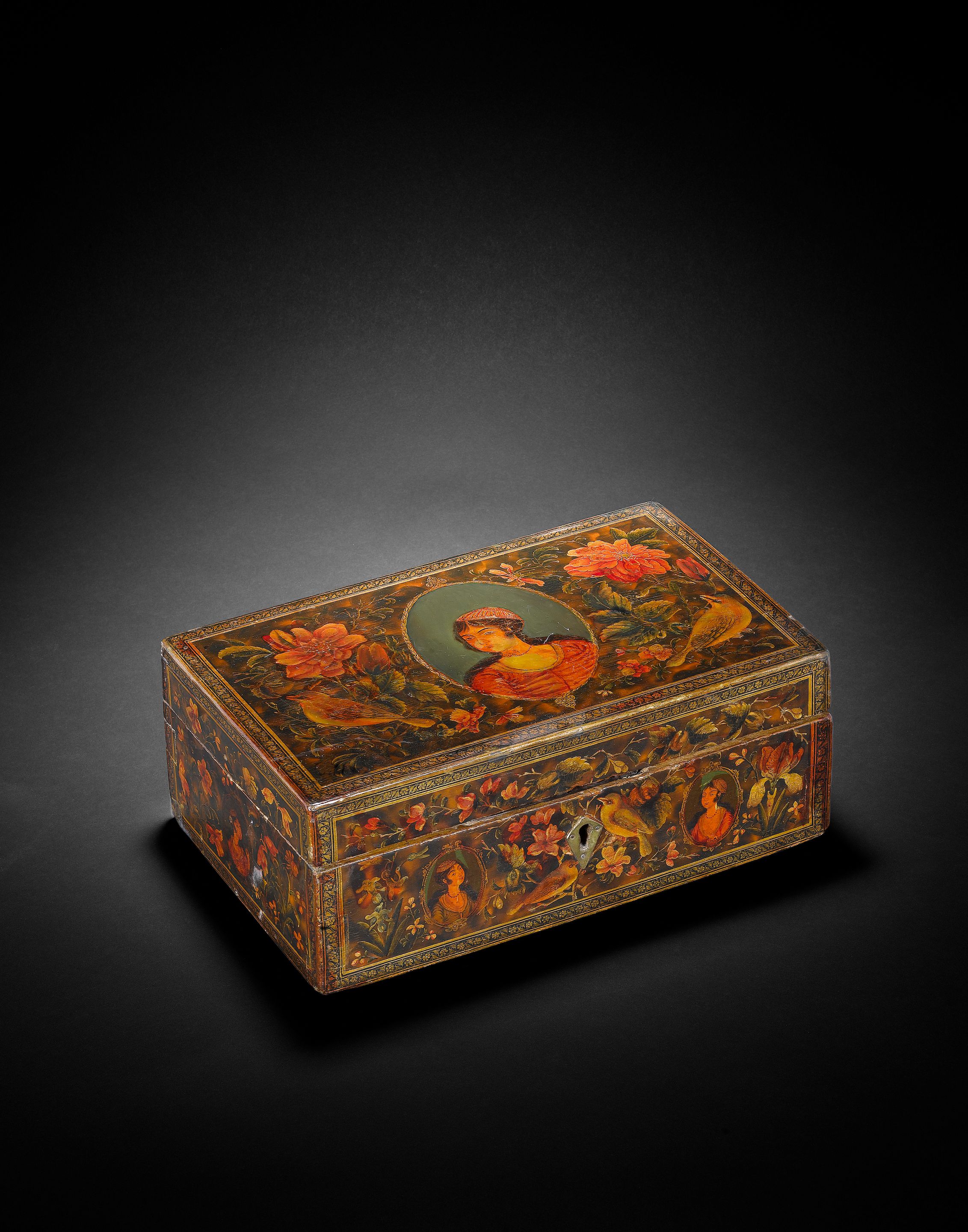 Bonhams : A Qajar lacquered wood Box Persia, 19th Century