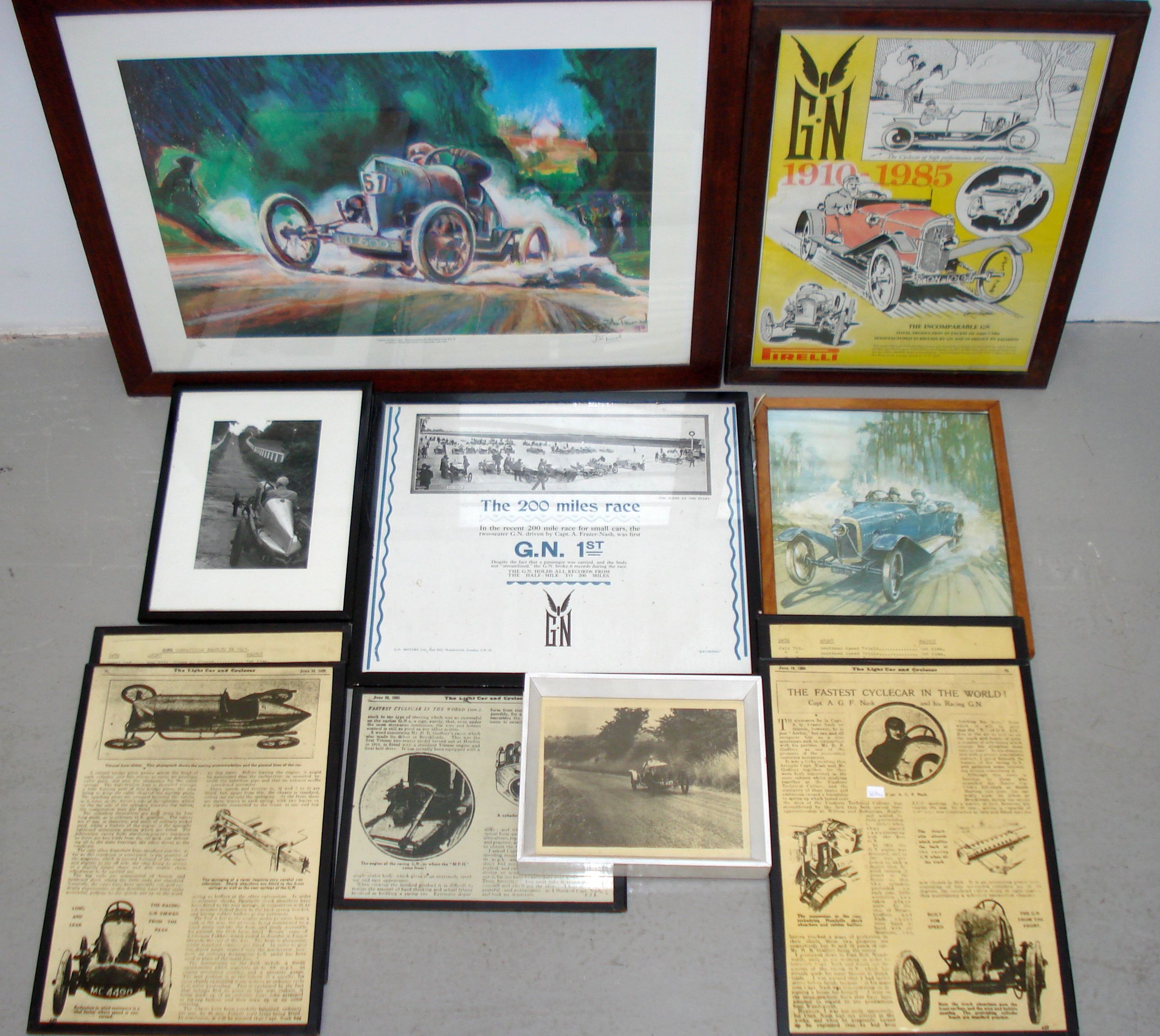 Bonhams Cars : Framed prints relating to GN cars,