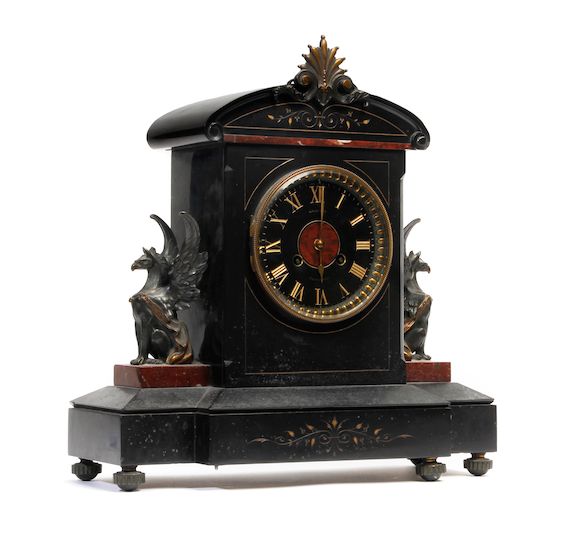 Bonhams : A late Victorian black slate mantel clock Hall and Co, Manchester