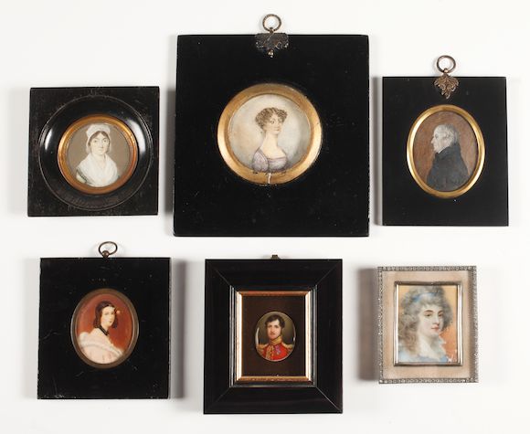 Bonhams : Six various portrait miniatures Four 19th Century Ladies, an ...