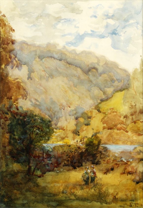 Bonhams : Samuel Towers (British, 1862-1943) River landscape with figures