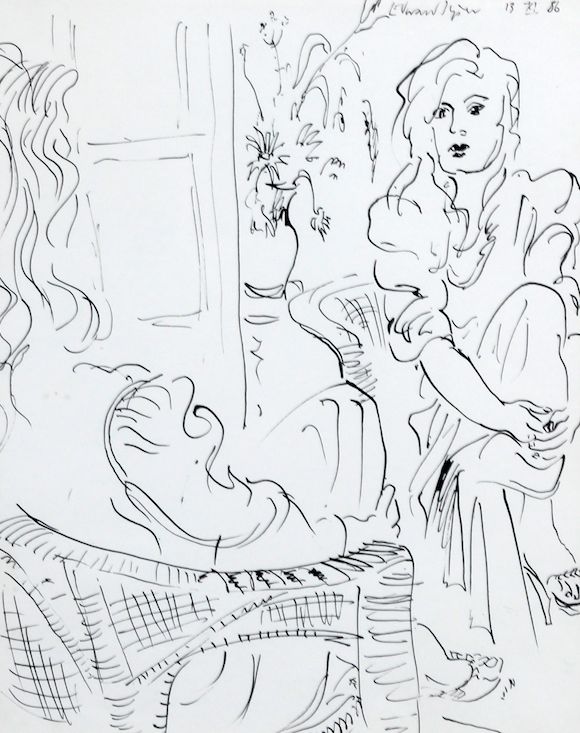 Bonhams : Edward Piper (British, 1938-1990) Lady in an interior