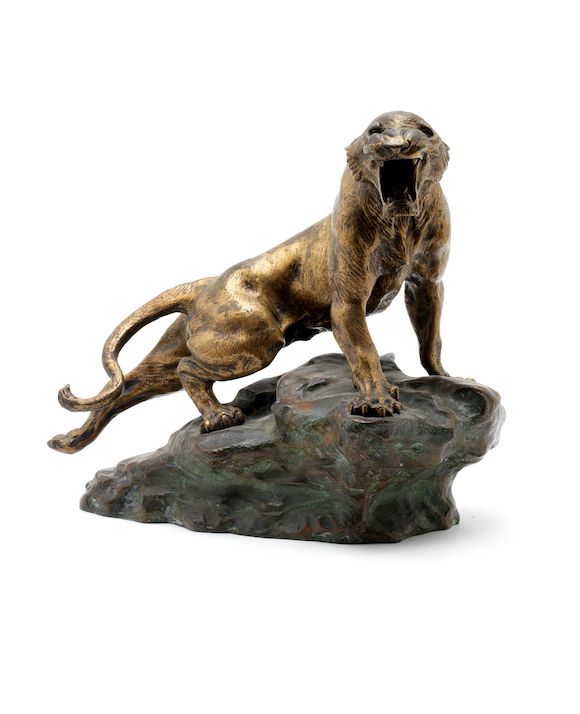 Bonhams : T.Cartier a Gilt-Bronze Study of a Snarling Panther on Rock ...