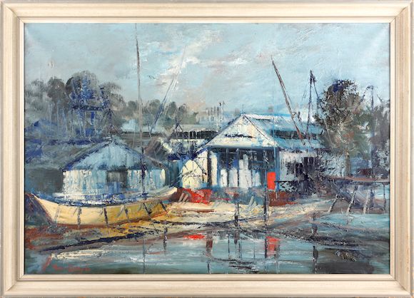 Bonhams : Tom Keating (British, 1918-1984) A boatyard at Kew