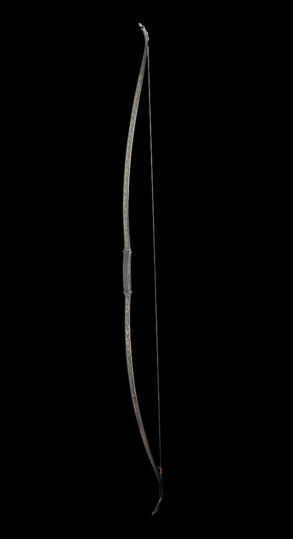 Bonhams : A gold damascened steel Bow (Kaman) India, Mughal, 18th Century