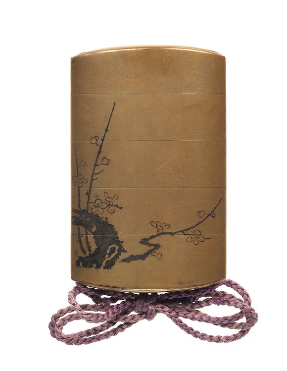 Bonhams : A gold-lacquer four-case inro By a member of the Inaba Family ...
