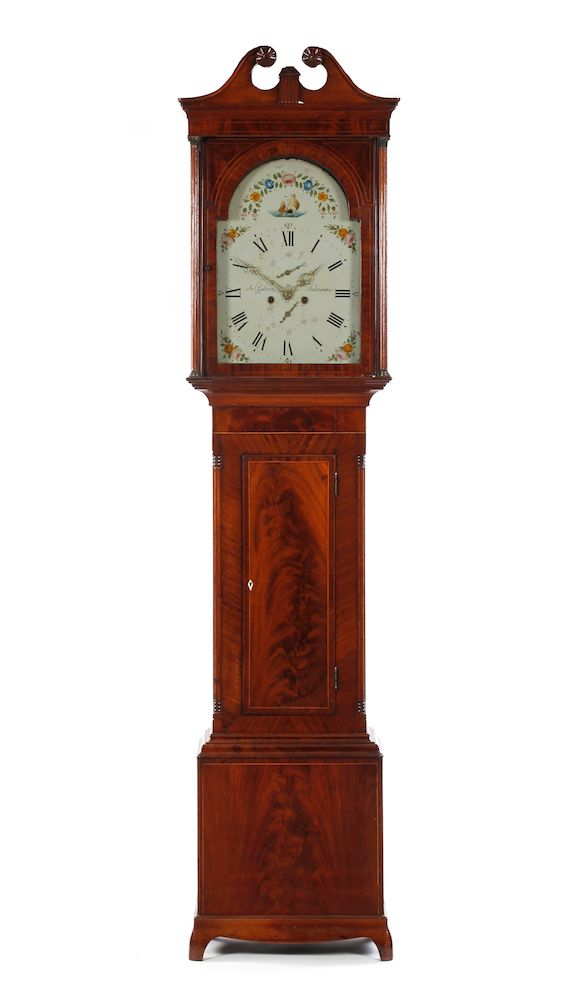 Bonhams : An early 19th century flame mahogany eight-day longcase clock ...