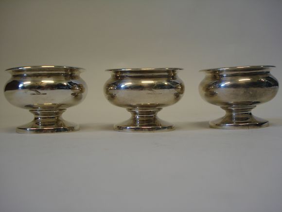 Bonhams : A set of three George III silver cauldron salts By Robert ...