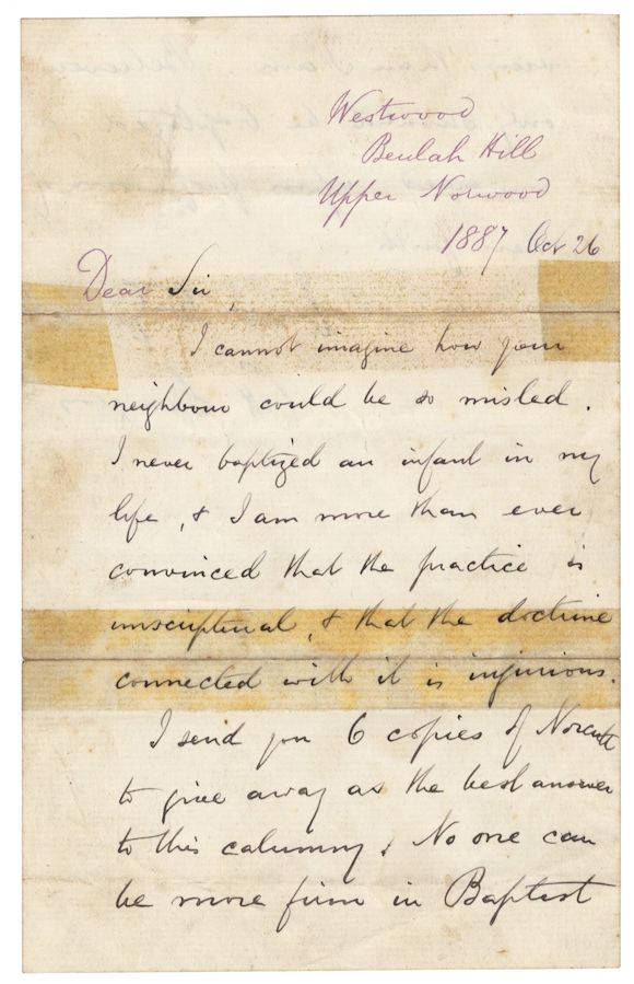 Bonhams : SPURGEON (C.H.) Autograph letter signed, concerning his ...