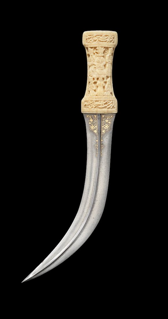 Bonhams : A Qajar walrus ivory-hilted Dagger Persia,dated AH 1298/ AD ...