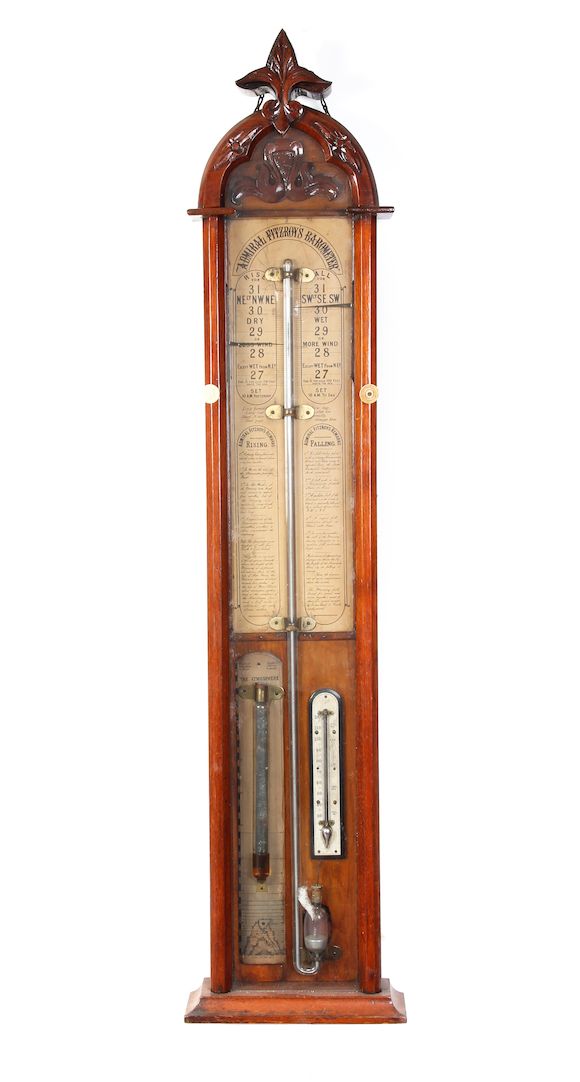 Bonhams : A Victorian walnut cased mercury barometer Admiral Fitzroy